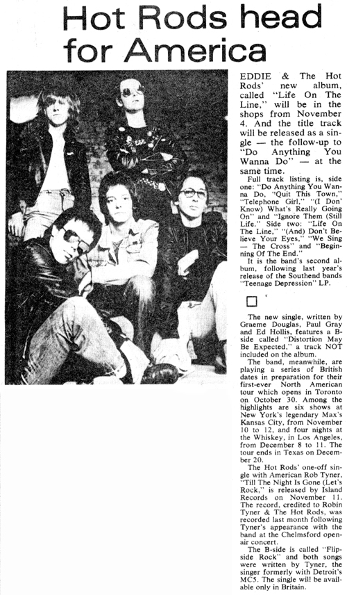 Southend Punk Rock History - The Press - Hot Rods head for America ...